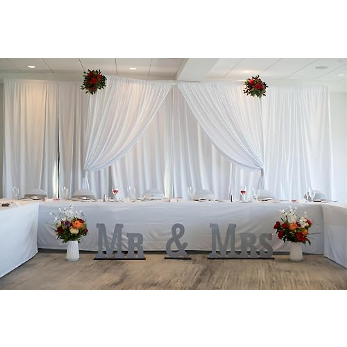 WISH CARE White Backdrop Curtains 2 Panels, 10 Feet Wrinkle-Free Polyester Photography Backdrop Drapes for Wedding Party Background Decorations- 8FTX10FT (White)