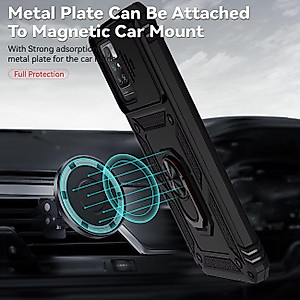 Yodueiv for Redmi 10 (2021/2022)/Redmi 10 Prime Case with Tempered Glass Screen Protector and Slide Camera Cover, Magnetic Ring Car Mount Holder Protective Cover for Xiaomi Redmi 10 2022 Black