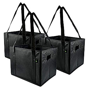 ZENPAC Shopping Bags for Groceries - 3 Pack Extra Large Collapsible Market Box Totes with Handles, Strong Cloth Fabric, Foldable Bags with Rigid Bottom, Stands Up for Produce, Food, Bulk - 14.5x10x10