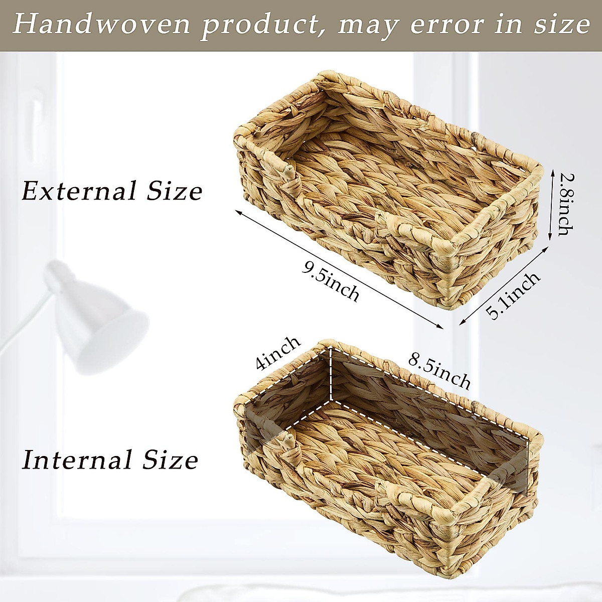 2 Pieces Water Hyacinth Napkin Holder Rectangle Wicker Baskets Rustic Wicker Paper Hand Towels Storage Tray Woven Bathroom Napkin Holder Tray for Kitchen Dining Bathroom Vanity Countertop