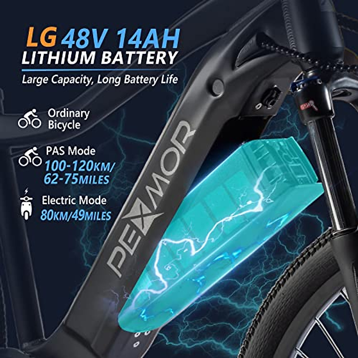 PEXMOR Electric Bike for Adults, 750W BAFANG Motor Ebike 32MPH Adult Electric Bicycle 48V 14AH LG Battery, 27.5" Electric Mountain Bike 7 Speed Gears Lockable Fork City Commuter E-Bike,UL Certified