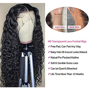 26 Inch Deep Wave Lace Front Wigs Human Hair Wigs for Black Women 180% Density HD Transparent 13×4 Lace Front Glueless Wigs Human Hair Pre Plucked with Baby Hair Deep Curly Lace Frontal Human Hair Wig
