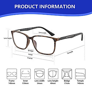BLUEMOKY Blue Light Reading Glasses for Men，Sport Square Frame Readers, Anti Glare Computer Glasses(Tortoise,1.25)