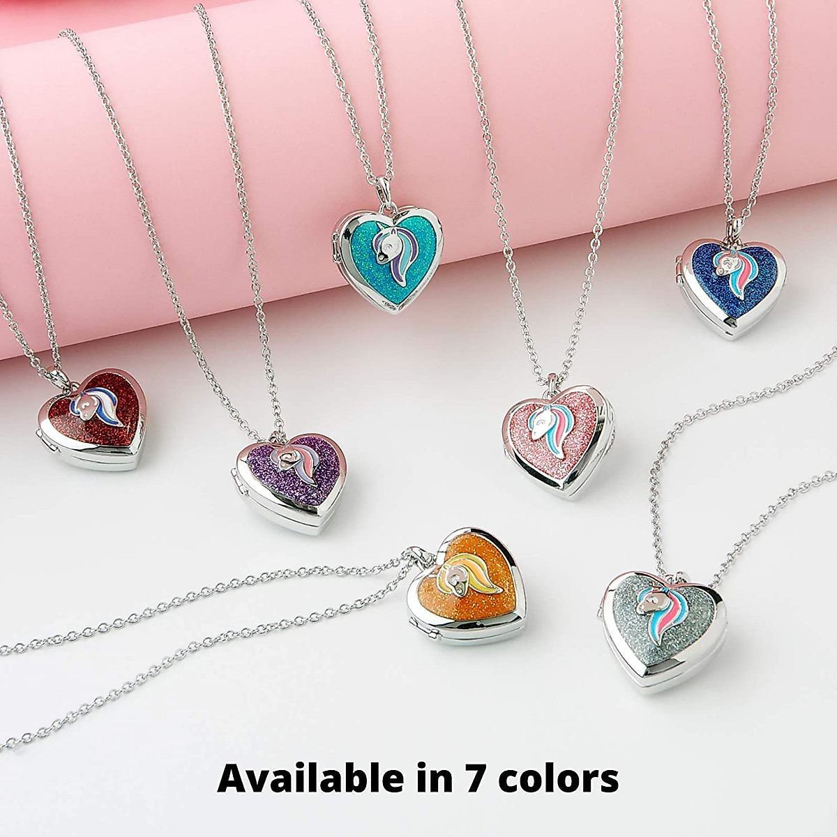 Purple Unicorn & Silver Heart Locket Necklace | Sparkly Glitter Animal Pendant | Secret Inside Storage | Silver Tone Chain |