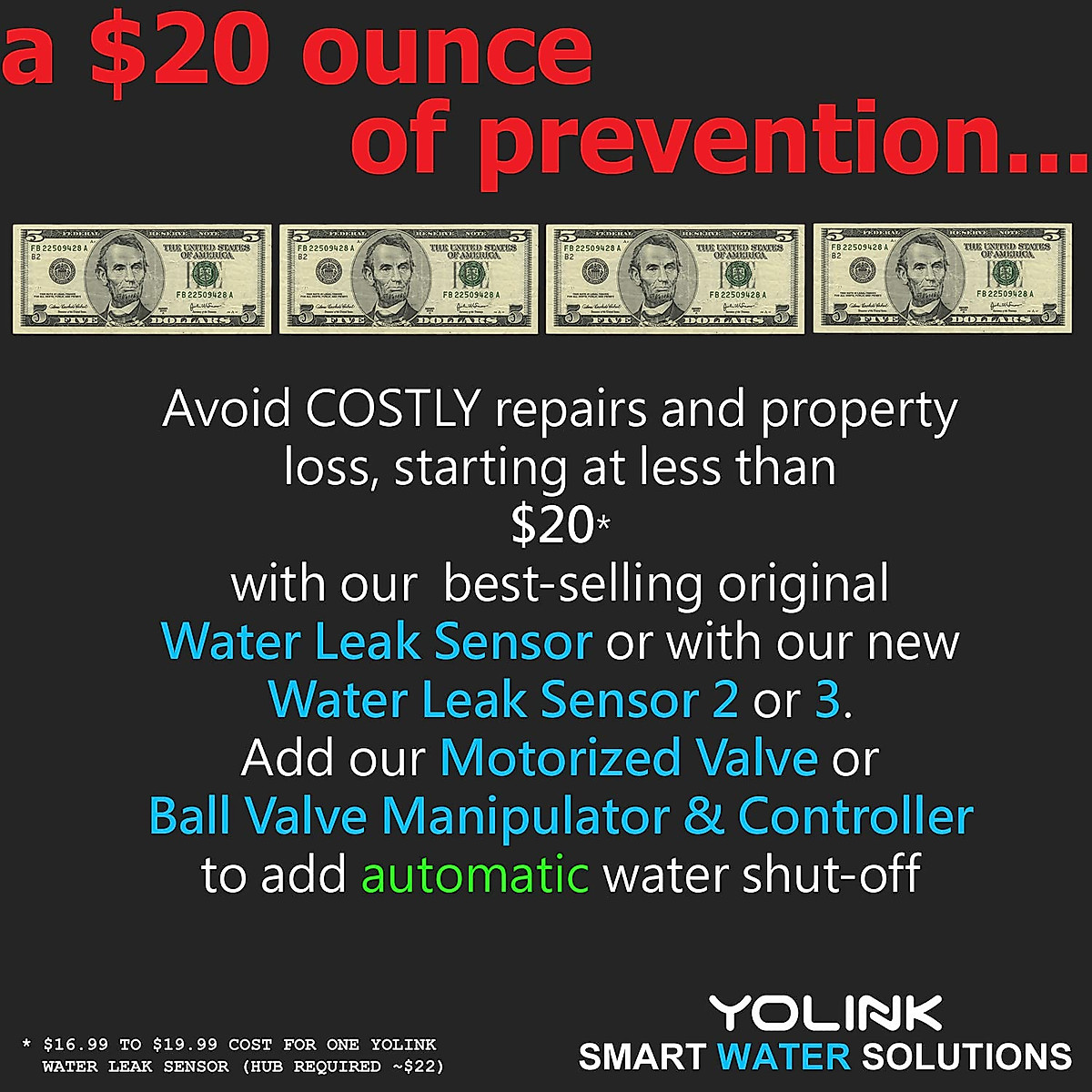 Smart Water Valve, YoLink 1/4 Mile Super Long Range LoRa Enabled Smart Water Gas Valve Shutoff Timer Automatic Sprinkler Controller Compatible with Amazon Alexa Google Assistant, YoLink Hub Required