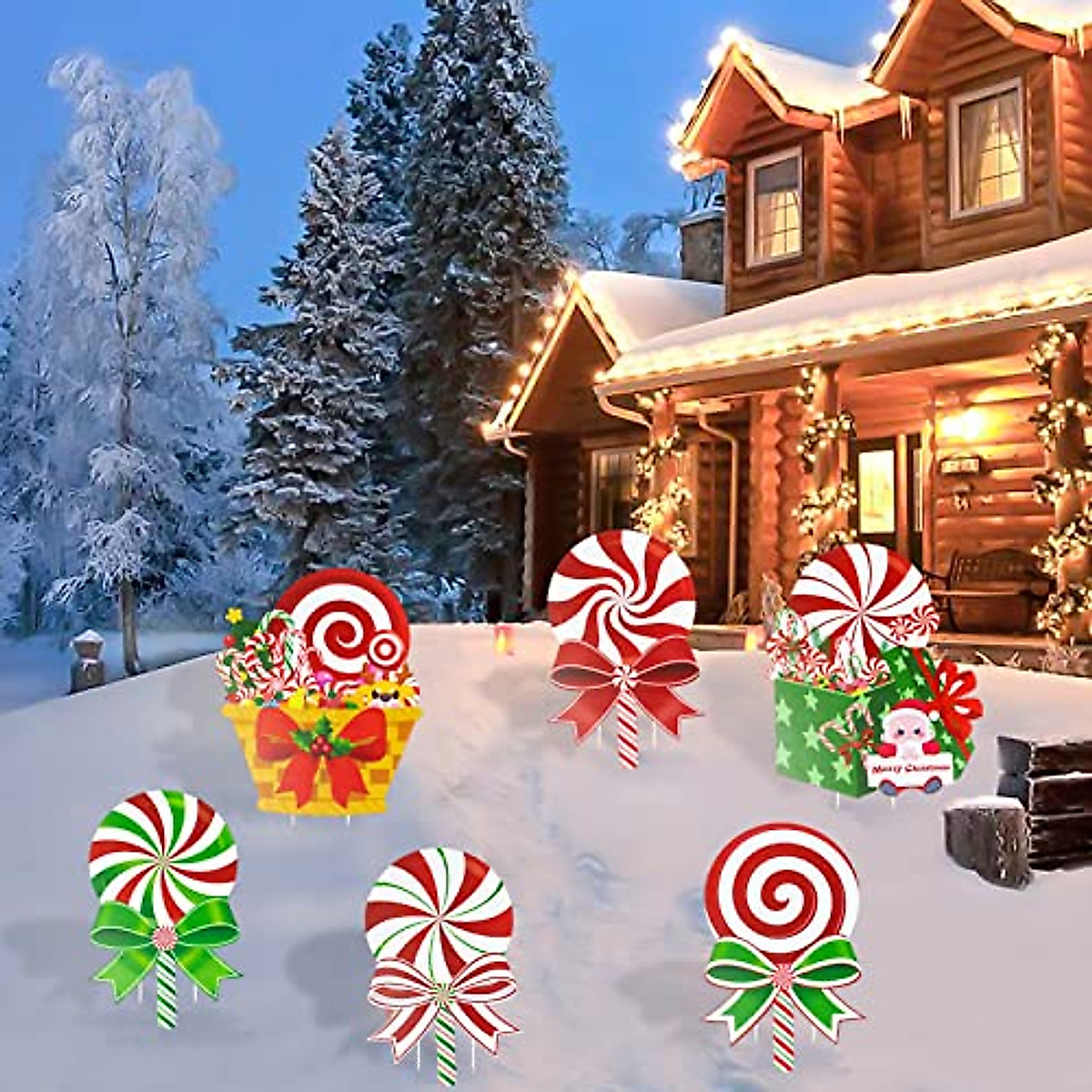 Candy Christmas Decorations Outdoor Yard Signs - 6Pcs Plastic Peppermint Lollipop Candy Signs with Stakes for Winter Holiday Christmas Outside Yard Pathway Lawn Decor Supplies