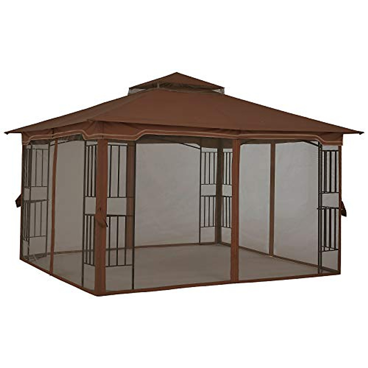 MASTERCANOPY Patio Outdoor Gazebo with Netting Screen Walls and Corner Shelf Design (11x13,Brown)