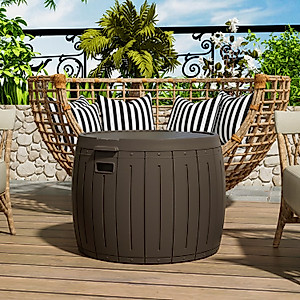 Mrosaa Deck Box Storage Box, Round Patio Table, Waterproof Outdoor Storage Box for Towels, Patio Furniture, Pool Tools, Outdoor Uses, Sports Equipment, Waterproof/UV Resistant, 27 Gallons Brown