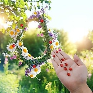 100 Pieces Wooden Ladybugs for Crafts DIY Self-Adhesive Mini Ladybugs Tiny Ladybug Decoration for Craft Scrapbooking Micro Landscape Party Home Garden Decor Flatback Wood Ladybugs Embellishments (Red)