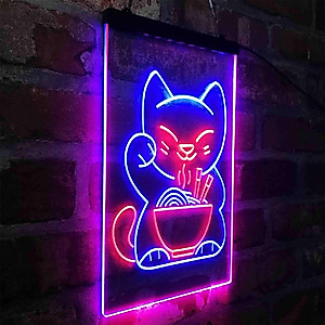 ADVPRO Maneki Neko Ramen Luck Cat Dual Color LED Neon Sign Red & Blue 12 x 16 Inches st6s34-i4029-rb