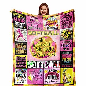 Zolumy Softball Blanket Gifts, Softball Gifts for Girls, Softball Gifts for Team, Softball Gift for Woman, Softball Lover/Player Gifts, Best Softball Coach Gifts, Softball Team Gifts, Blankets 60X50in