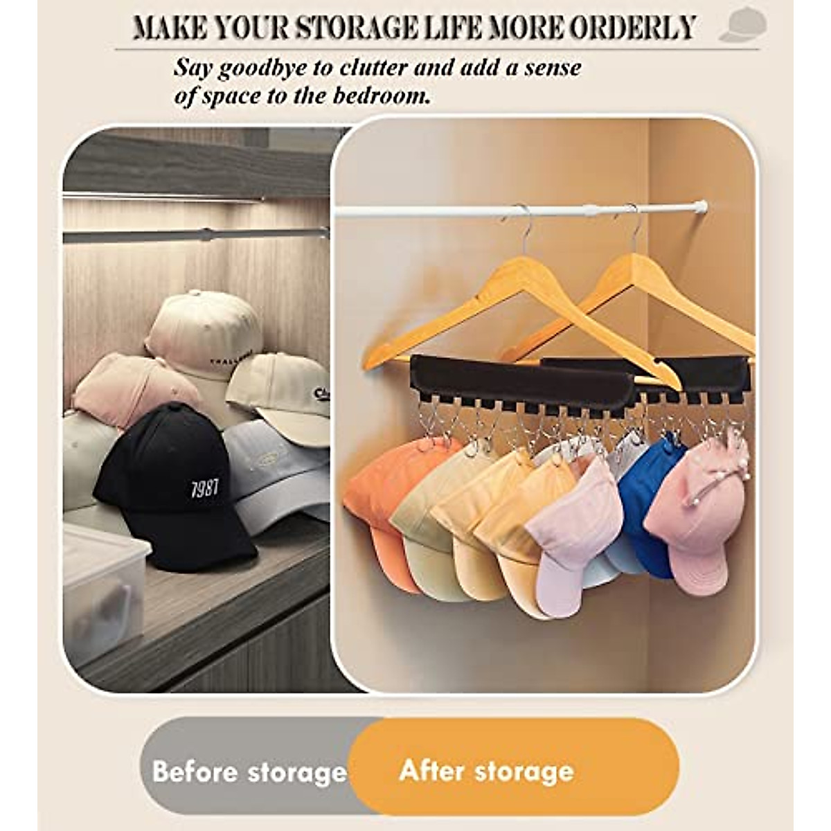 XINHUISHQZ Cap Organizer Hanger,Hat Organizer Holder for Hanger & Room Closet,10 Large Stainless Steel Hat Storage Clips, for Hang Baseball Hats, Ball Caps, Winter Beanie & Accessories (Black-1Pack)