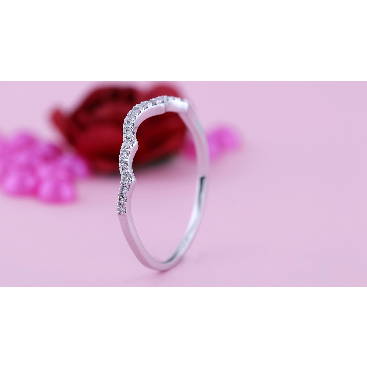 Dazzlingrock Collection Round White Diamond Contour Wedding Band for Women (0.12 ctw. Color I-J, Clarity I2-I3) in 10K White Gold Size 6