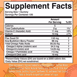 Vegan Omega 3 6 7 9 Gummies by MaryRuth's | Up to 4 Month Supply | Omega 3 Supplement with Flaxseed Oil | Omega 3 Gummies for Heart Health | No Fish Taste | Non-GMO | 120 Count