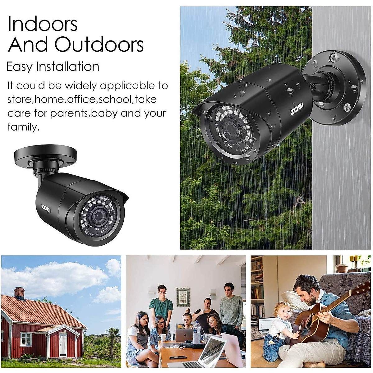 ZOSI 4 Pack 1080P 2.0MP Outdoor Indoor 3.6mm 24PCS Infrared IR Lens Day Night CCTV IR Cut Surveillance Security Camera Compatible for TVI DVR (Renewed)