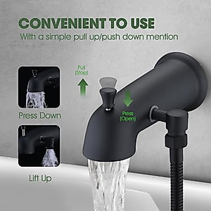 RAINREVIVE All Metal Tub Spout with Diverter for Hand Held Shower, Fits for Threaded 1/2" or 3/4" IPS, Bathtub Faucet with Shower Diverter Universal Tub Diverter Spout, Matte Black