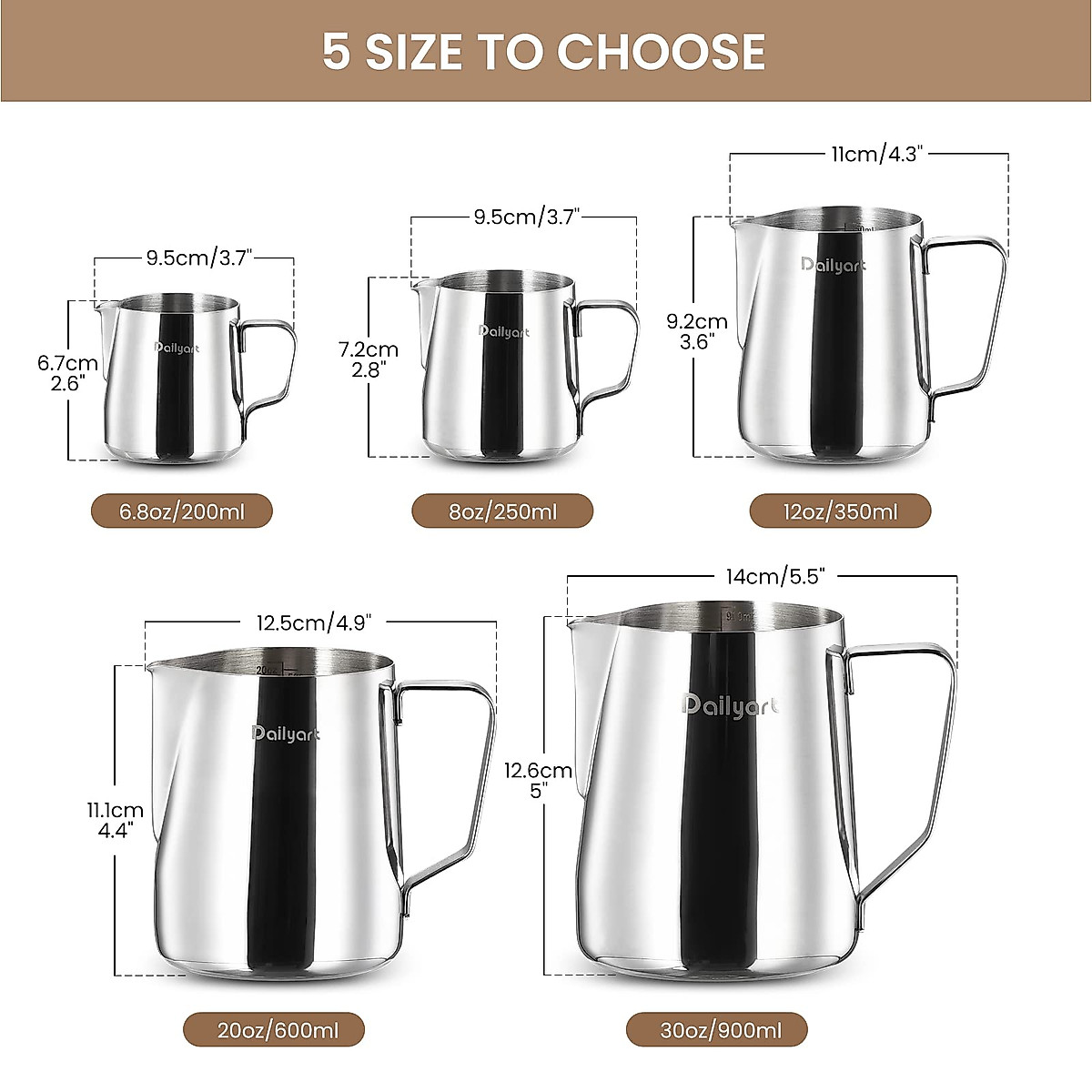 Milk Frothing Pitcher, Dailyart 12oz/350ML Milk Frother Cup 304 Stainless Steel Espresso Milk Steaming Pitcher with Art Pen, Espresso Machine Accessories Milk Pitcher for Cappuccino, Latte Art