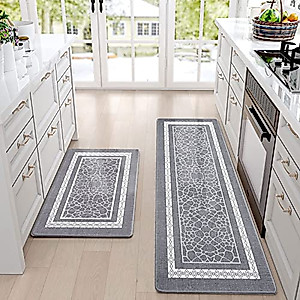 ASPMIZ Kitchen Mat 2 PCS Cushioned Anti-Fatigue Kitchen Rugs Non Slip Memory Foam Kitchen Mats and Rugs Waterproof Kitchen Floor Comfort Mats for Home & Office, 18'' x 48'' + 18'' x 30'', Grey Texture