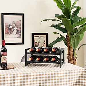 GOFLAME 2-Tier Wine Rack, Freestanding Countertop Wine Display Rack with Adjustable Foot Pads, Rust-Proof Surface, 8-Bottle Metal Wine Bottle Holder for Kitchen, Bar, Pantry, Cellar, Basement, Black