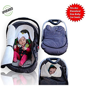 Infant Baby Car Seat Cover - Weatherproof Sneak A Peek Stroller Cover for Cold Winter Weather - Amazingly Comfy Car Seat Cover with A Universal Fit