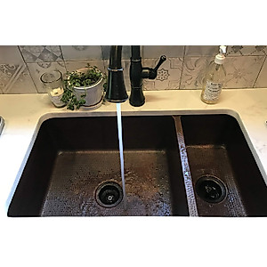 Premier Copper Products K75DB33199 33-Inch Hammered Copper Kitchen 75/25 Double Basin Sink, Oil Rubbed Bronze