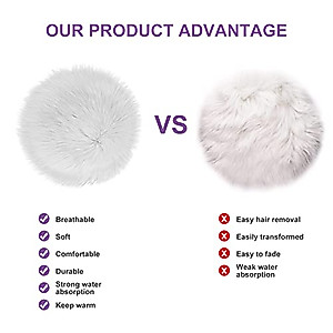 Sibba Faux Fur Small Area Rug Chair Desk Sofa Cover Carpet 35 cm Fluffy Plush Seat Pad Protectors for Home Bedrooms Aesthetic Decor (White Round)