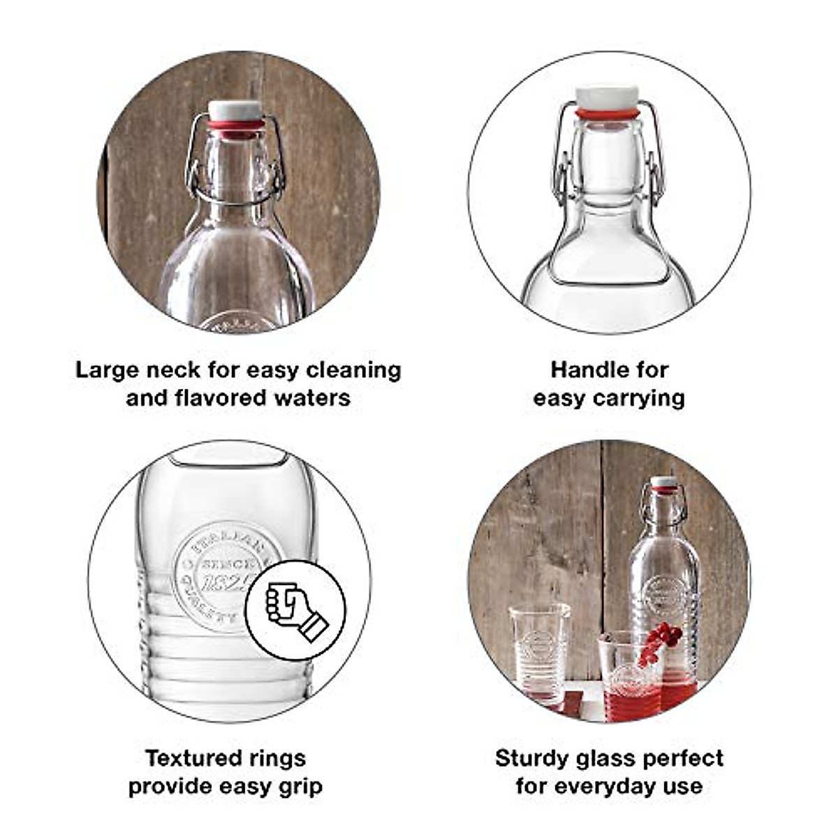Bormioli Rocco Officina Water Bottle | 37.25 oz, Italian Glass Pitcher | Airtight Seal & Metal Clamp | Easy To Carry Handle, Dishwasher Safe & Eco-Friendly | Safe For Infused & Carbonated Drinks