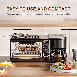 Breakfast Station, Toaster with Frying Pan, Portable Oven Breakfast Maker with Coffee Machine, Non Stick Die Cast Grill/Griddle for Bread Egg Sandwich Bacon Sausages