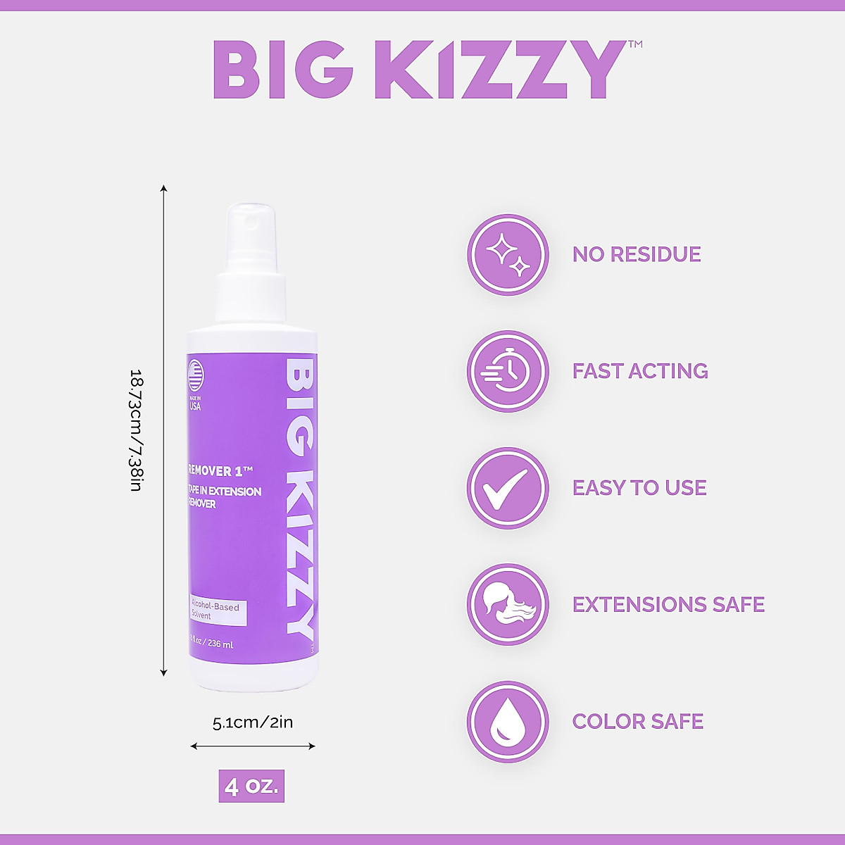 Big Kizzy Tape in Extension Remover (8oz) & Tape Ins Residue Remover (4oz), Big Kizzy Remover 1 + Remover 2 - Fastest Two Step System to Remove Tape in Extensions and Tape Ins Residue