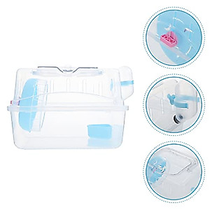 POPETPOP Transparent Hamster Cage Small Animal Habitat Clear Portable Hamster Carrier Cage Plastic House with Exercise Wheel Litter Box for Gerbils Bear Mice Rat Guinea Pig Blue