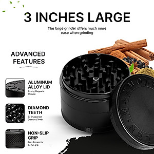 Dual Purpose 3" Inch Large Spice Dual Grinder, Including Fine Grind Plate & Medium Standard Grind Plate