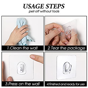 Command Hooks Clear, 10Pcs Adhesive Hooks, Clear Command Hooks, Plastic Hooks, Wall Hooks for Hanging, Drill-Free Wall Hooks, Seamless Hooks, Heavy Duty Hooks for Kitchen Bathroom