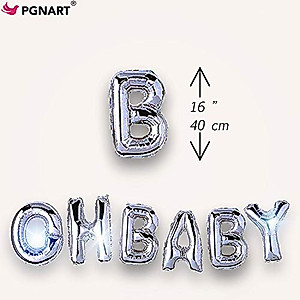 PGNART Baby Shower Decorations for Boy Table Decorations Blue Centerpiece Sticks Photo Props It's A BOY Banner OH Baby Balloon Mom to Be Sash Backdrop Lanterns Honeycomb Fan Poms White Grey Silver Kit