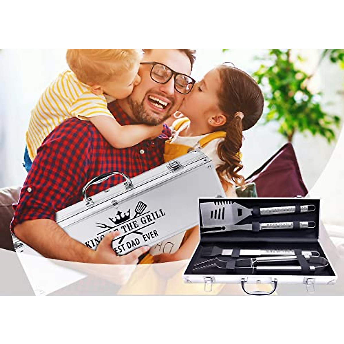 Birthday Gifts for Dad, Cool Bbq Grill Gift for Men Christmas Retirement Congratulations Get Well Soon, Unique Dad Gift from Daughter Son Kids, Gift for Men Stainless Steel Metal Tool Heavy Duty Set 4