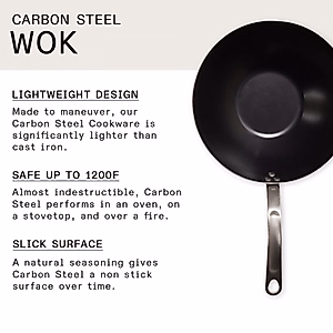 Made In Cookware - 12" Blue Carbon Steel Wok - (Like Cast Iron, but Better) - Professional Cookware - Crafted in France - Induction Compatible