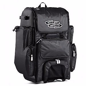 Boombah Rolling Superpack Baseball/Softball Gear Bag - 23-1/2" x 13-1/2" x 9-1/2" - Black - Telescopic Handle - Holds 4 Bats - Wheeled Version