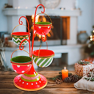 Rhinoon 2021 New Christmas Tree Snack Rack, Christmas Dessert Bread Candy Bowl Display, Snack Rack with 4 Bowls, Snack Serving Stand for Party, Holiday and Birthday Decoration