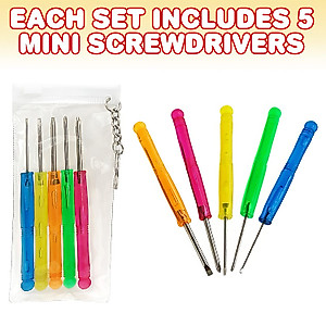 ArtCreativity 5 PC Mini Screwdriver Keychain Set, Pack of 12, Set Includes 5 Screw Drivers and Portable Pouch, Cool Birthday Party Favors for Boys, Girls, Adults, Goodie Bag Filler