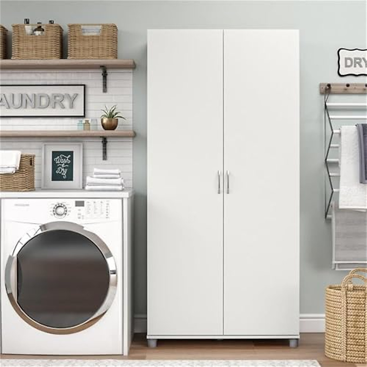 Pemberly Row Engineered Wood Transitional 36" Utility Storage Cabinet in White