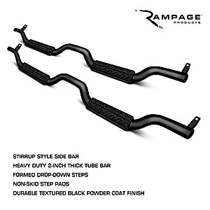 Rampage Slimline 2" Drop Step Side Bars | Pair, Steel, Textured Black | 26628 | Fits 2007 - 2018 Jeep Wrangler JK Unlimited 4-Door