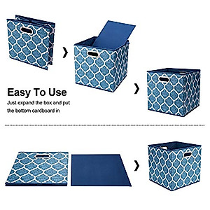 i BKGOO Cloth Storage Bins Set of 4 Thick Fabric Drawers Foldable Cubes Basket Organizer Container with Dual Metal Handles for Shelf Cabinet Bookcase Boxes Navy-Blue 13x13x13 inch