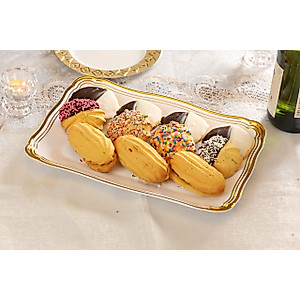 Posh Setting Plastic Serving Tray White Plastic Tray with Gold Rim Border, Disposable Serving Trays Heavyweight Serving platters and Trays 9"x13" Appetizer Tray [6 Pack]