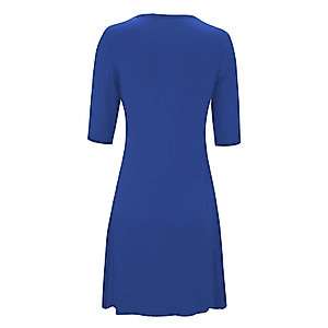 Summer Casual Royal Blue Empire Waist Dresses for Women 2025 Trendy Ladies Spring Cute 1/2 Half Sleeve Scoop Neck Work Vacation Modest Elegant Knee Length Tunic Dress L