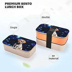 Puppy Blue Rose Adult Lunch Box, Bento Box, With Cutlery Set Of 3, 2 Compartments, Rectangular, Lunch Box For Adults