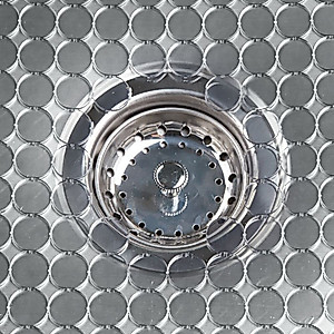 mDesign Kitchen Sink Dish Drying Mat/Grid - Soft Plastic Sink Protector, Cushions Sinks, Dishes - Quick Draining Circle Design - Includes 1 Saddle, 2 Large Mats - Set of 3 - Graphite Gray