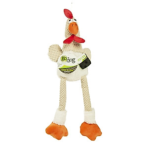 goDog Checkers Skinny Rooster Squeaky Plush Dog Toy, Chew Guard Technology - White, Large