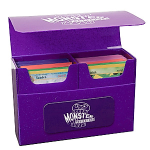 Monster Protectors Magnetic Double Deck Box - Purple Glitter, Holds 150 Gaming TCGs, Self-locking Closure, Compatible w Standard & Smaller Size Gaming Trading Cards, Removable Construction, Gift
