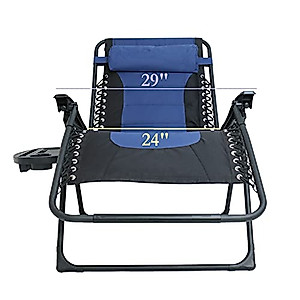 BTEXPERT Blue Black Oversized Padded Zero Gravity Chair Folding Recliner Case Lounge Outdoor Pool Patio Beach Yard Garden Utility Tray Cup Holder