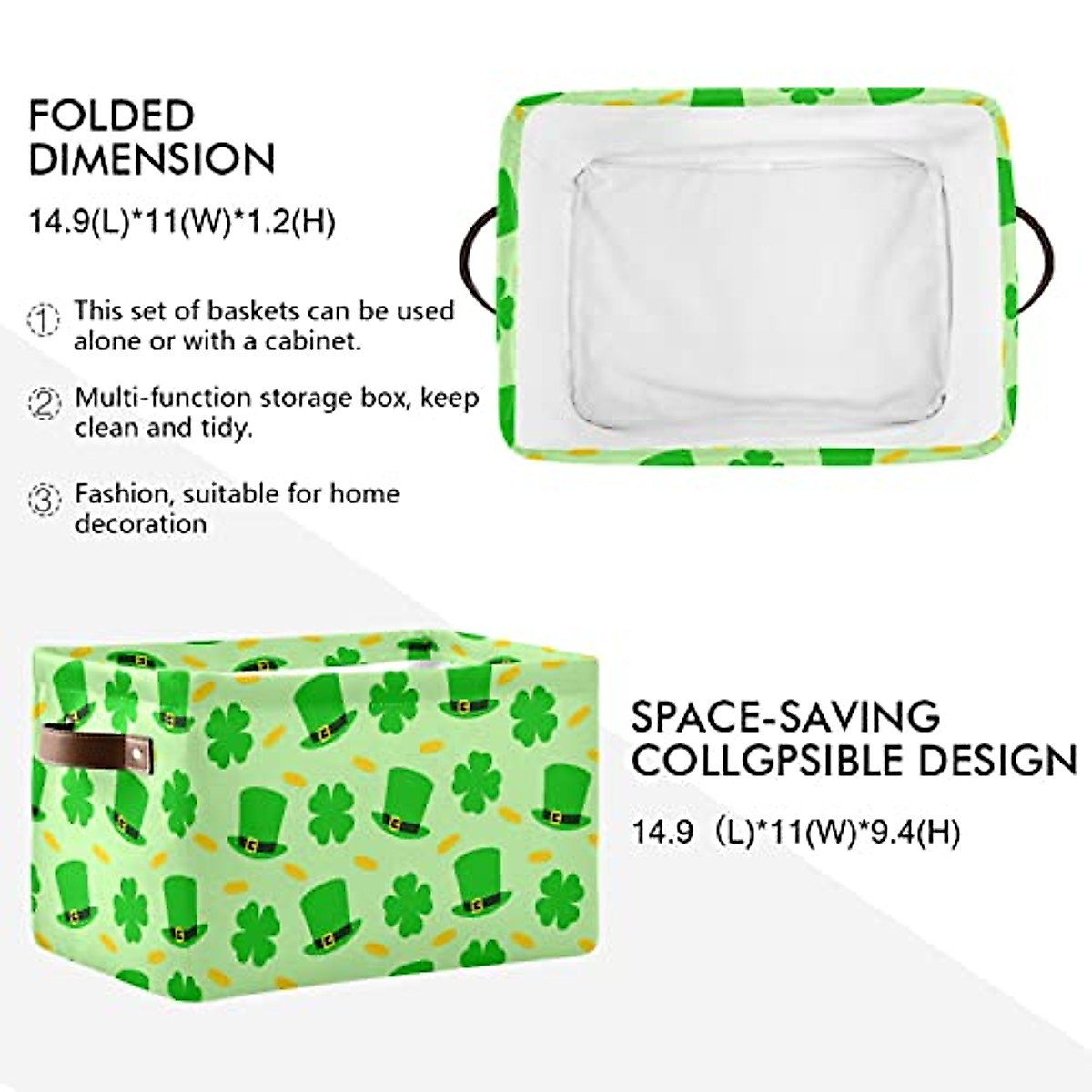 Foldable Storage Basket, Cube Organizer Bins St Patricks Day Leaf Hat Cube Bag Dual Handles for Closet Shelf