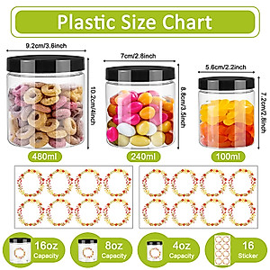 12pcs Plastic Jars with Lids 16 oz & 8 oz & 4 oz, Leakproof Storage Containers Clear Plastic Mason Jars for Peanut, Spice, Cookie, Candy and Dry Food Wedding Shower Party Favors